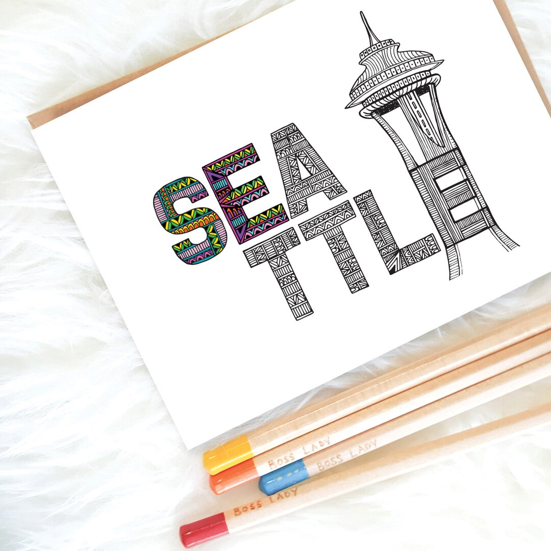 Coloring Page Download - Printable Art Download - Seattle Art Print ...