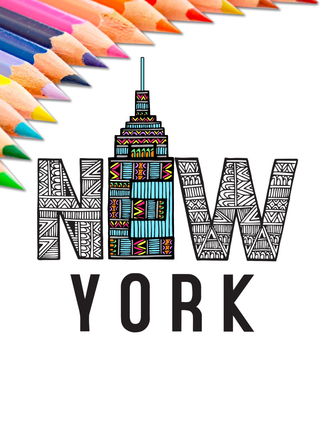 Coloring Page Download Printable Art Download New York | Etsy