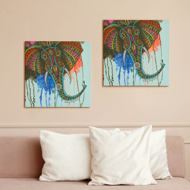 Animal Canvas Art - Light Blue Canvas - Elephant Wall Art - Home Decor ...