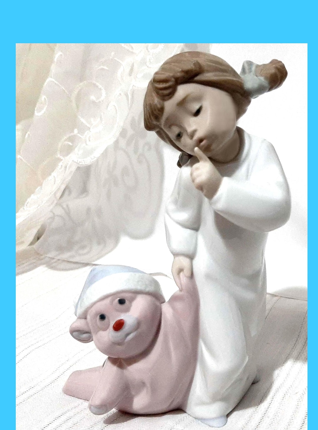 SALE*** Nao LLADRO Girl Teddy Be Quiet 7-1/2" Tall Porcelain Figurine by Spain Sculptors. Mint ...