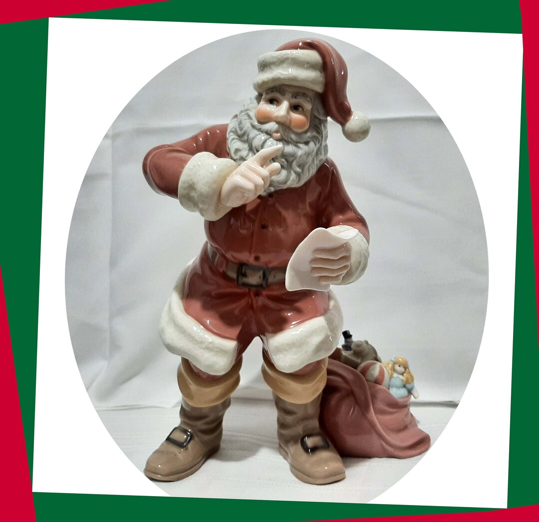 LARGE CHRISTMAS Porcelain SANTA Claus 12 X 8 X 5 Inch List, Pouch Toys ...