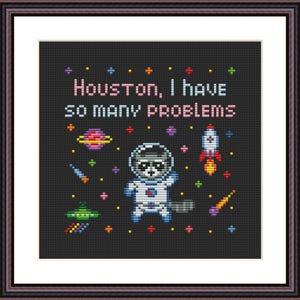 Houston, I Have so Many Problems Funny Cross Stitch Pattern PDF Raccoon ...