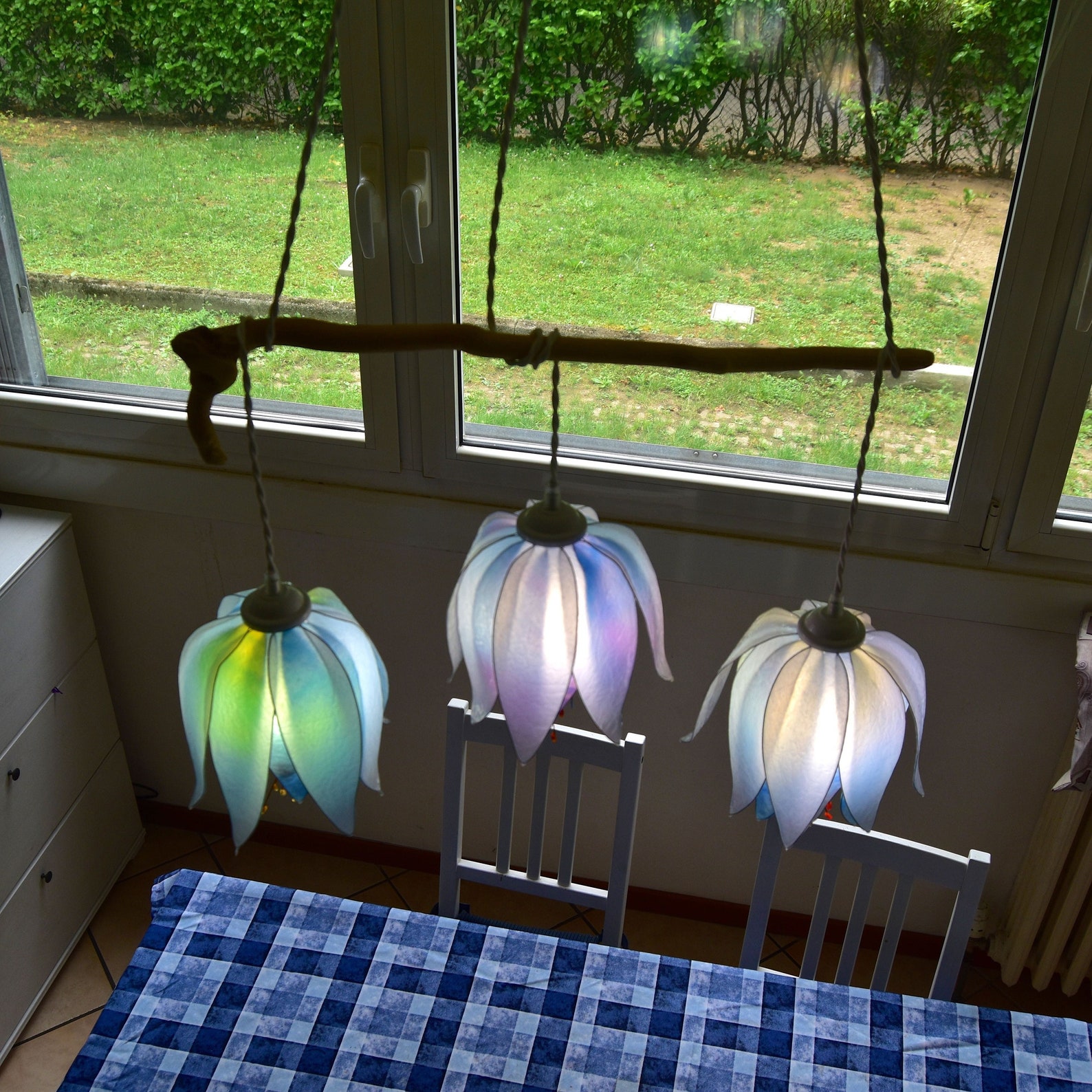 Three Lights Pendant Lamp in the Shape of a Flower Handmade - Etsy