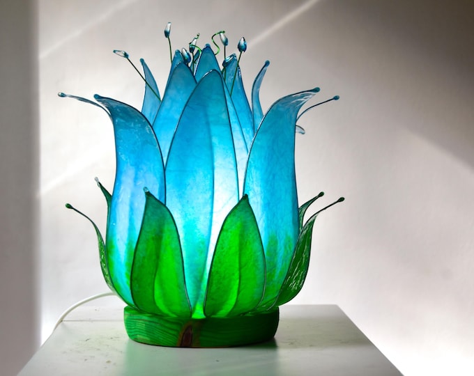 Table Lamp in the Shape of a Blue Flower, Bright Lotus Flower for a ...