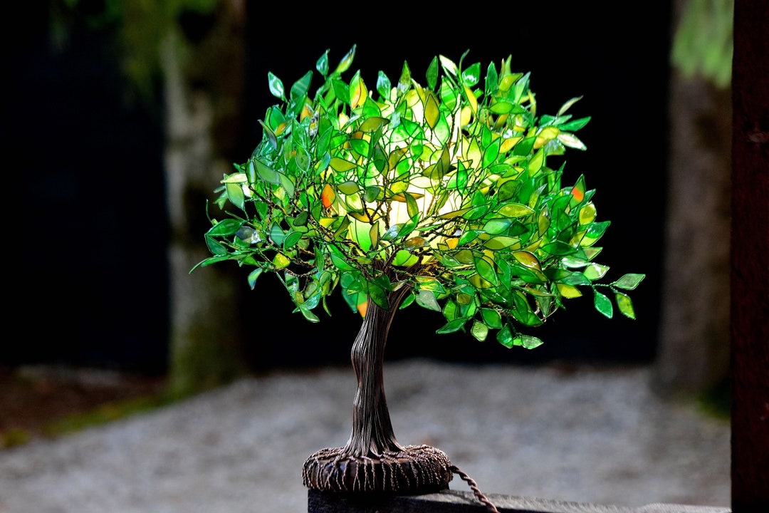 Lamp in the Shape of a Green Tree Moved by the Wind, Handmade Resin ...