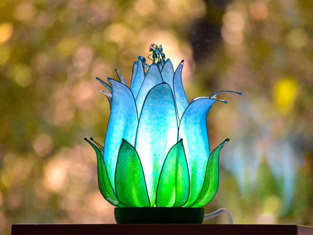 Table Lamp in the Shape of a Blue Flower, Bright Lotus Flower for a ...