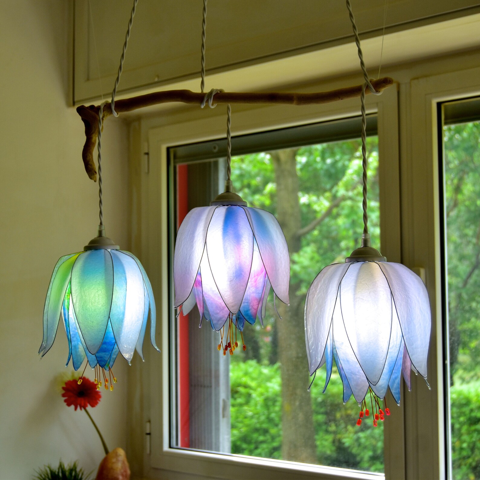 Three Lights Pendant Lamp in the Shape of a Flower Handmade - Etsy