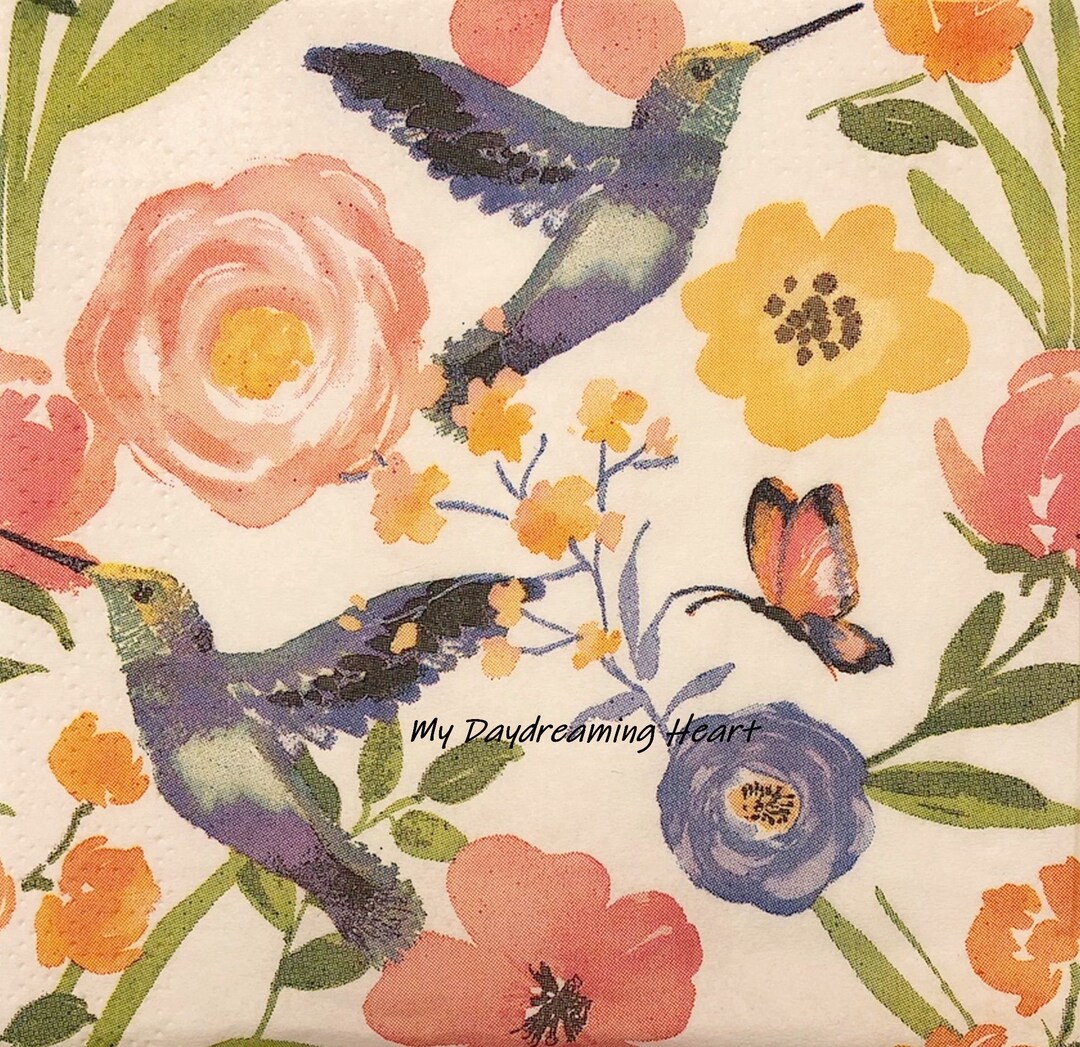Hummingbirds Decoupage Napkins Set of 2 Beverage 10
