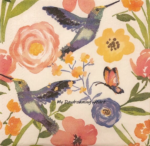 Hummingbirds Decoupage Paper Napkins Blue Purple Birds Napkins - Etsy