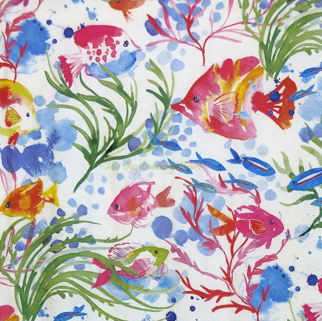 Ocean Fish Decoupage Napkins Coastal Sea Life Lunch Napkins Decoupage ...