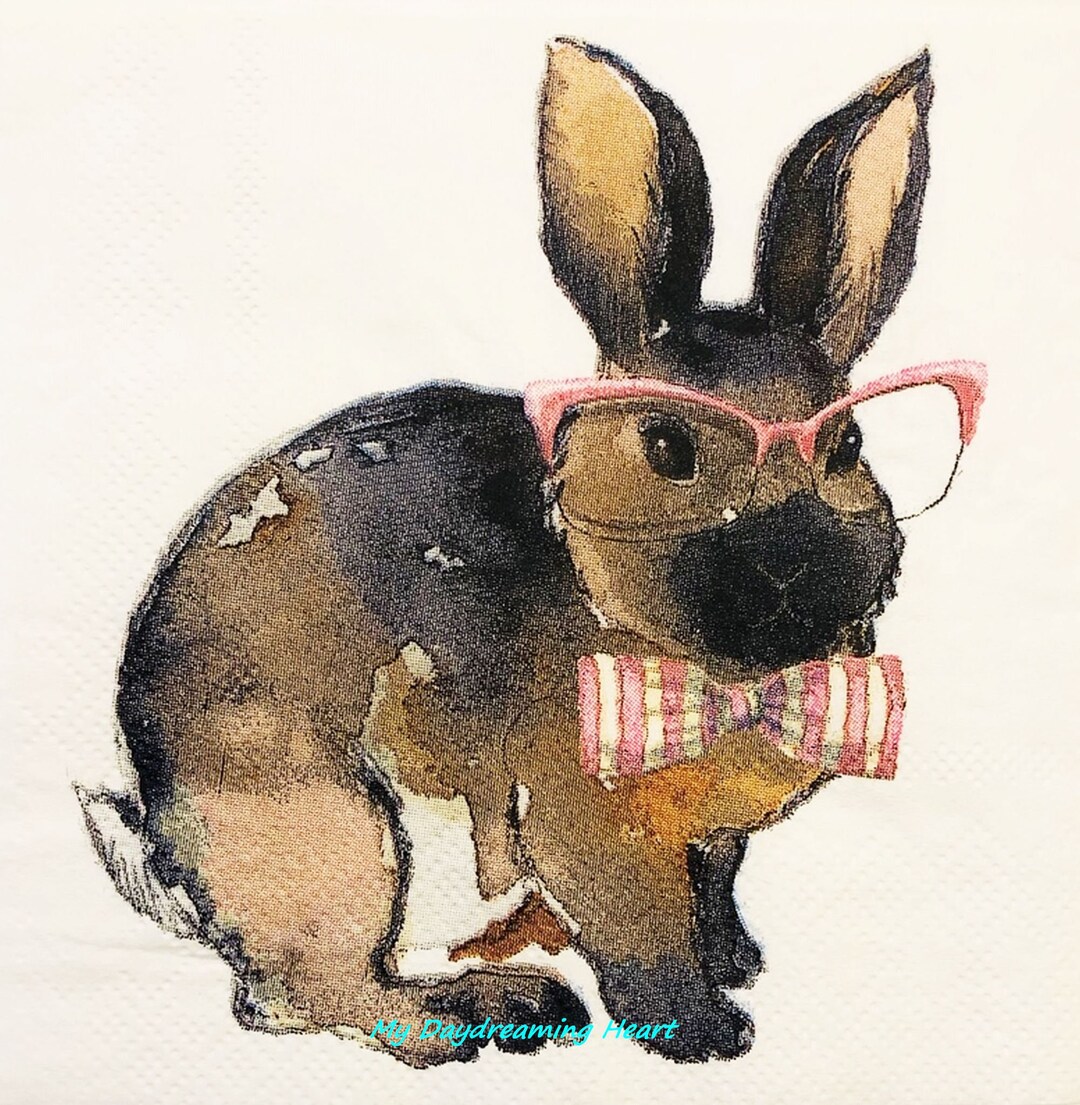 Watercolor Rabbit Decoupage Napkins Bunny Glasses & Bow Tie Napkins for ...
