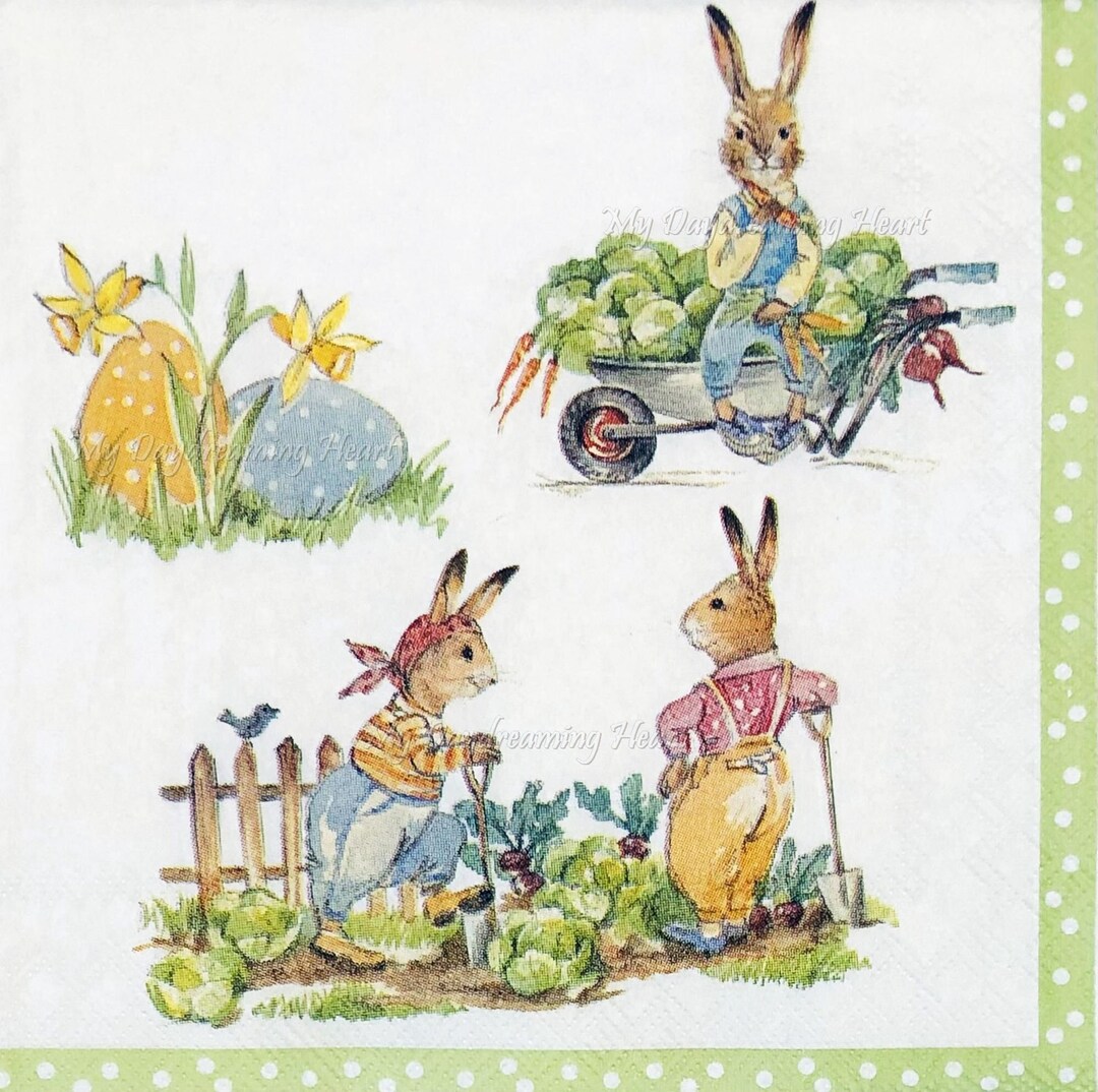 Peter Rabbit Decoupage Napkins Set of 2 Beverage 10" X 10" Easter Craft ...