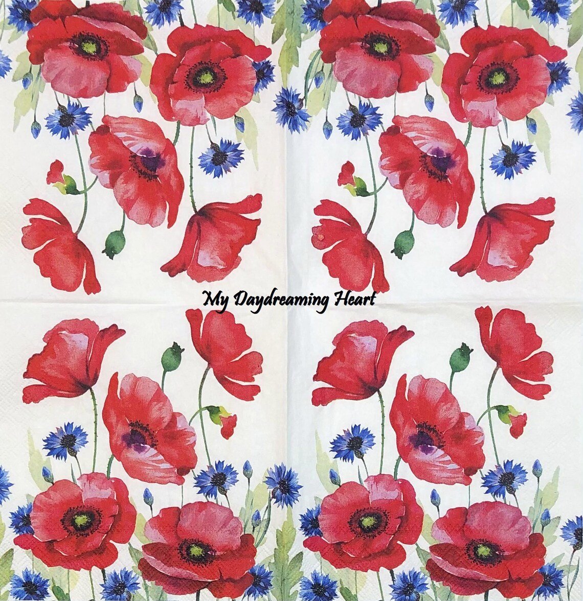 Red Poppies Decoupage Napkins Set of 2 Beverage 10" X 10" Craft Napkins ...