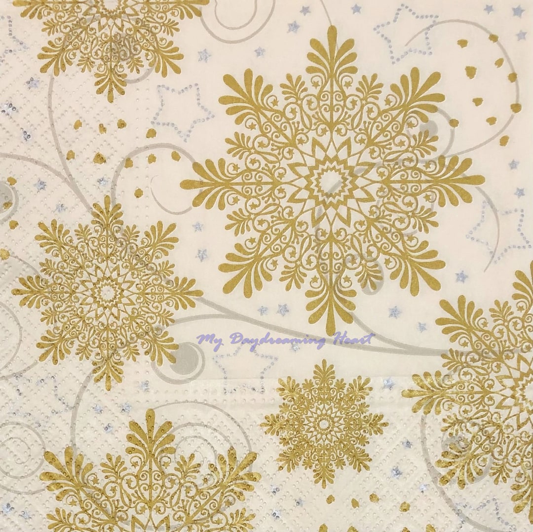 Snowflakes Decoupage Paper Napkins Gold & Silver Festive Winter Design ...