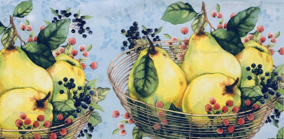 Pears Decoupage Napkins Set of 2 Beverage 10" X 10" Fruit Craft Napkins ...