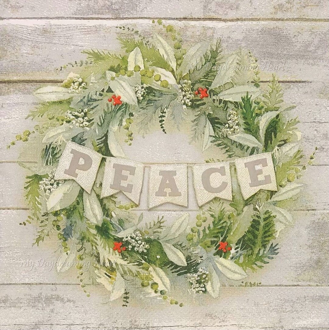 Peace Wreath Decoupage Napkins Set of 3 Lunch 13" X 13" Craft Napkins ...