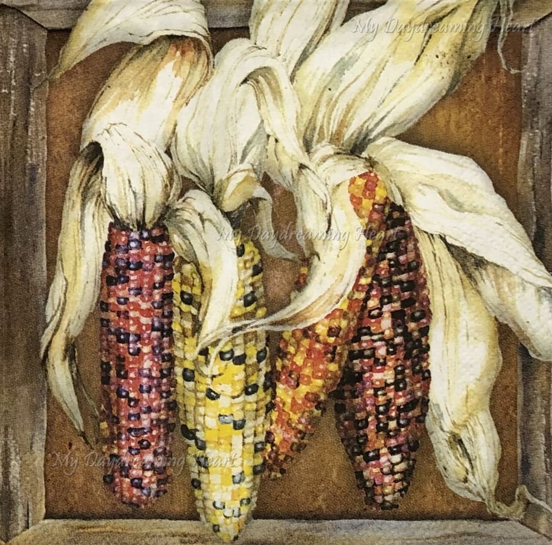 Flint Corn Decoupage Napkins Set of 2 Beverage 10" X 10" Corn Craft ...