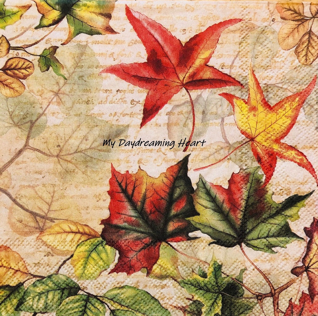Fall Foliage Decoupage Napkins Set of 3 Lunch 13" X 13" Craft Napkins ...