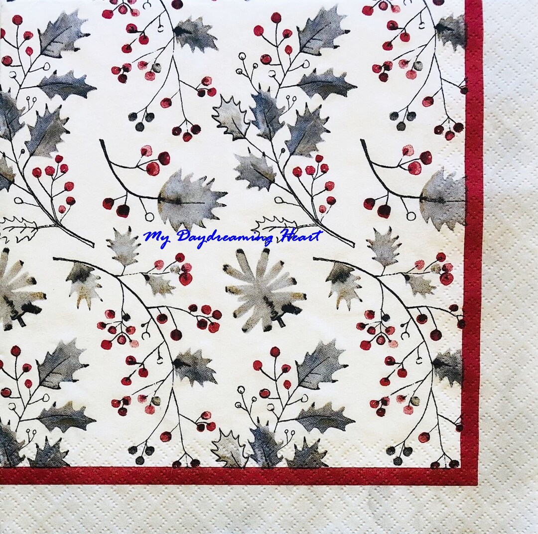 Rustic Christmas Holly Paper Napkins Christmas Berries Decoupage ...