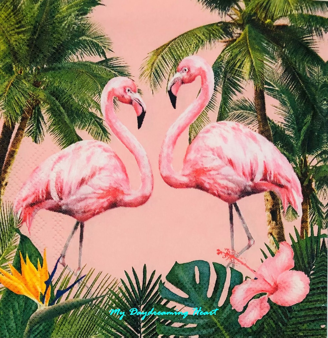 Pink Flamingo Decoupage Napkins Set of 2 Beverage 10" X 10" Craft ...