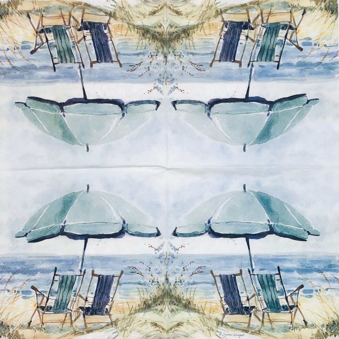 Beach Chairs Decoupage Napkins Ocean View Luncheon Napkins - Etsy