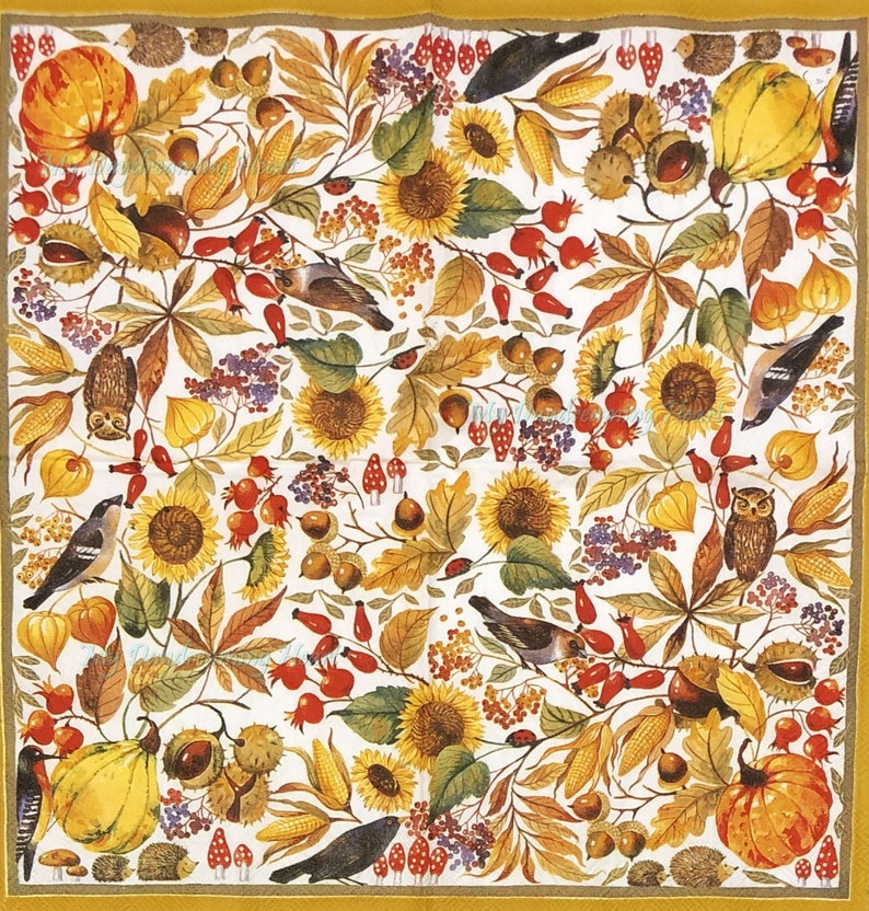 Symbols of Fall Decoupage Napkins Hedgehogs Birds Beverage - Etsy