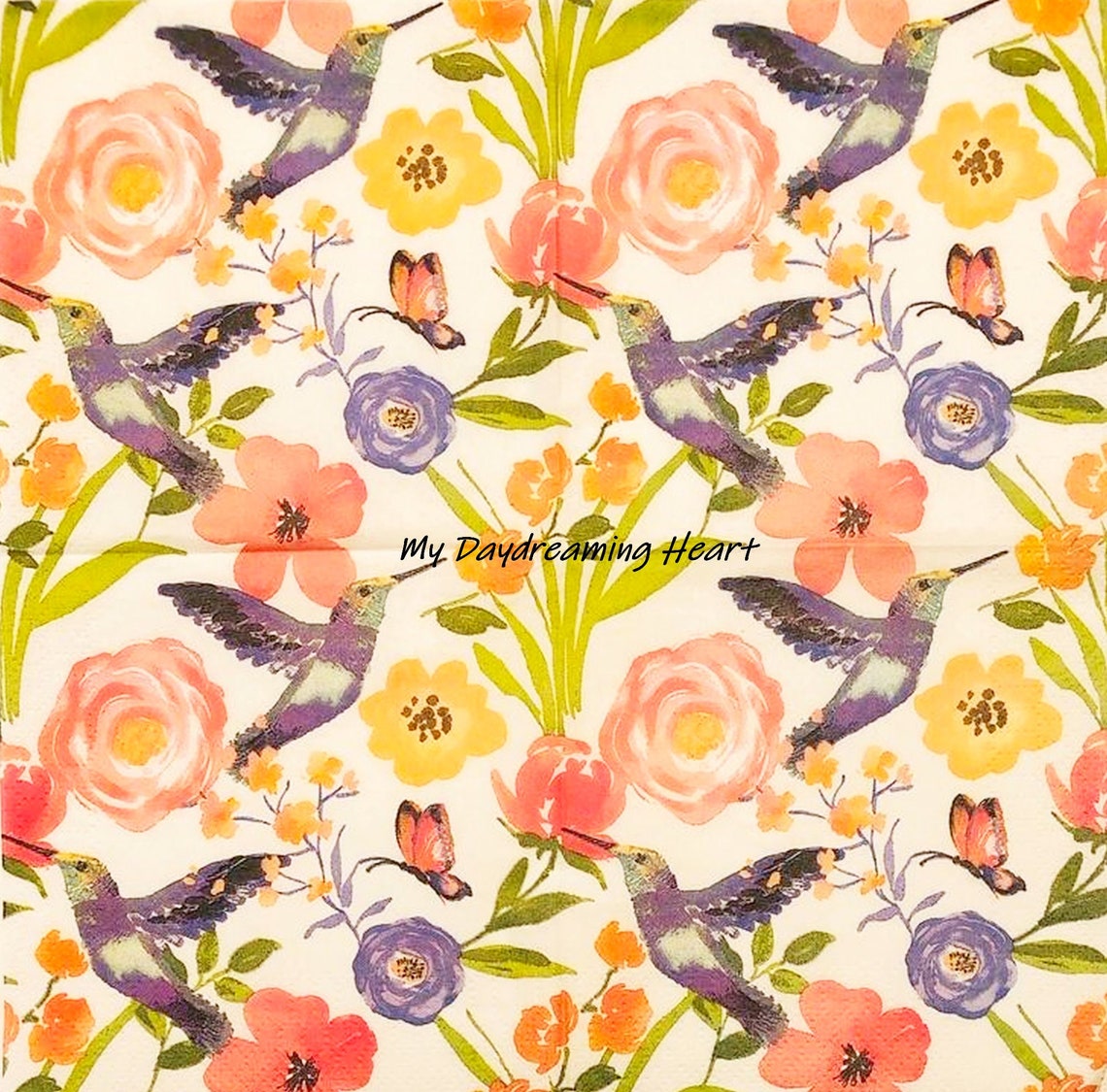 Hummingbirds Decoupage Paper Napkins Blue Purple Birds Napkins - Etsy