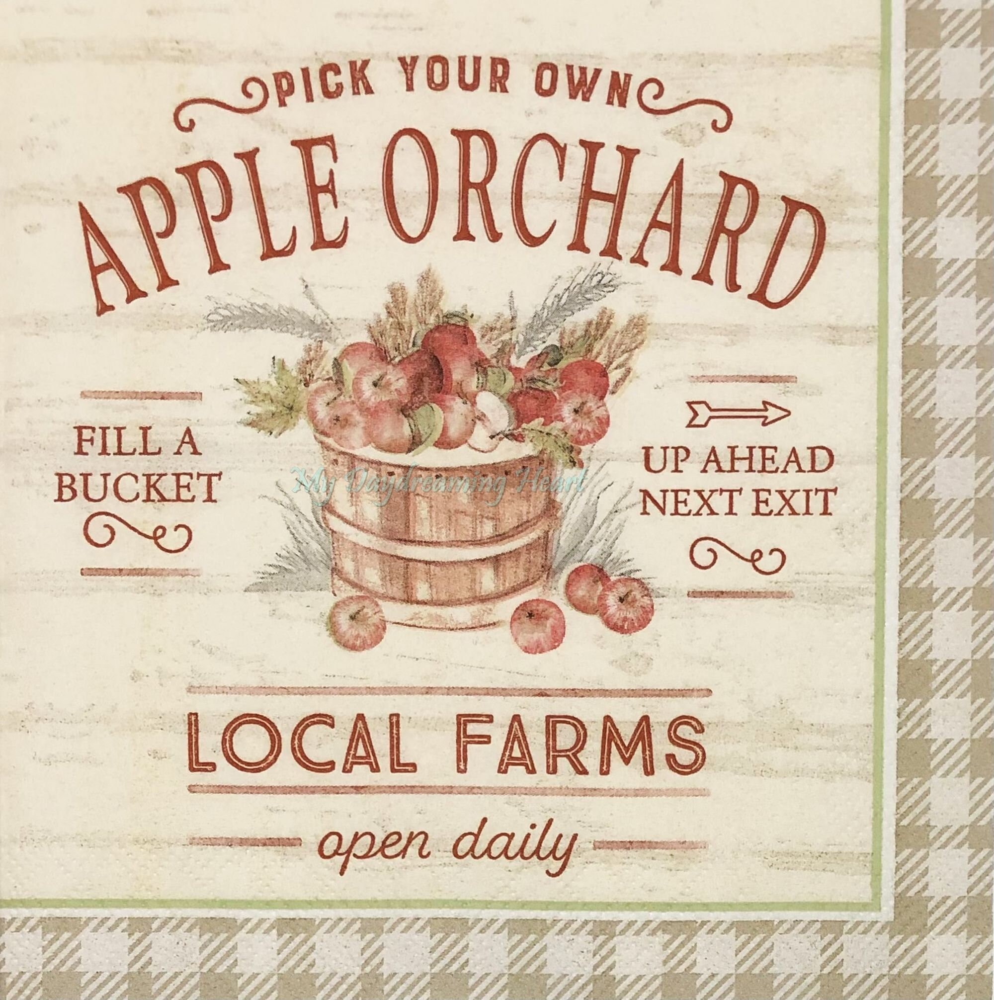 Apple Orchard Decoupage Napkins Pick Your Own Apples Sign - Etsy