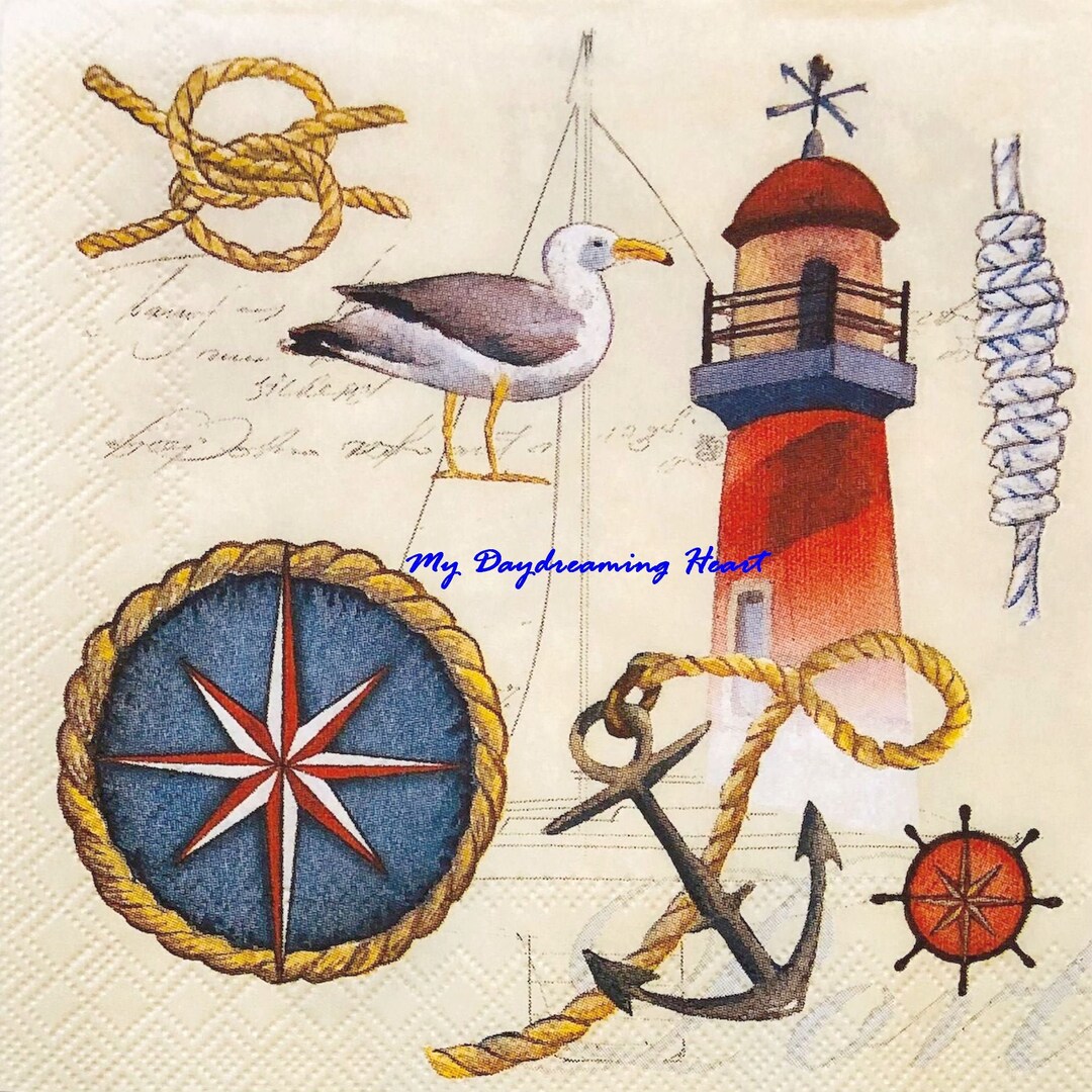 Nautical Decoupage Napkins Set of 2 Beverage 10 X 10 Coastal Craft ...