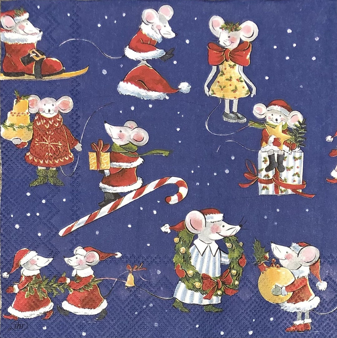 Christmas Mice Decoupage Napkins Holiday Decorating Lunch Napkins ...