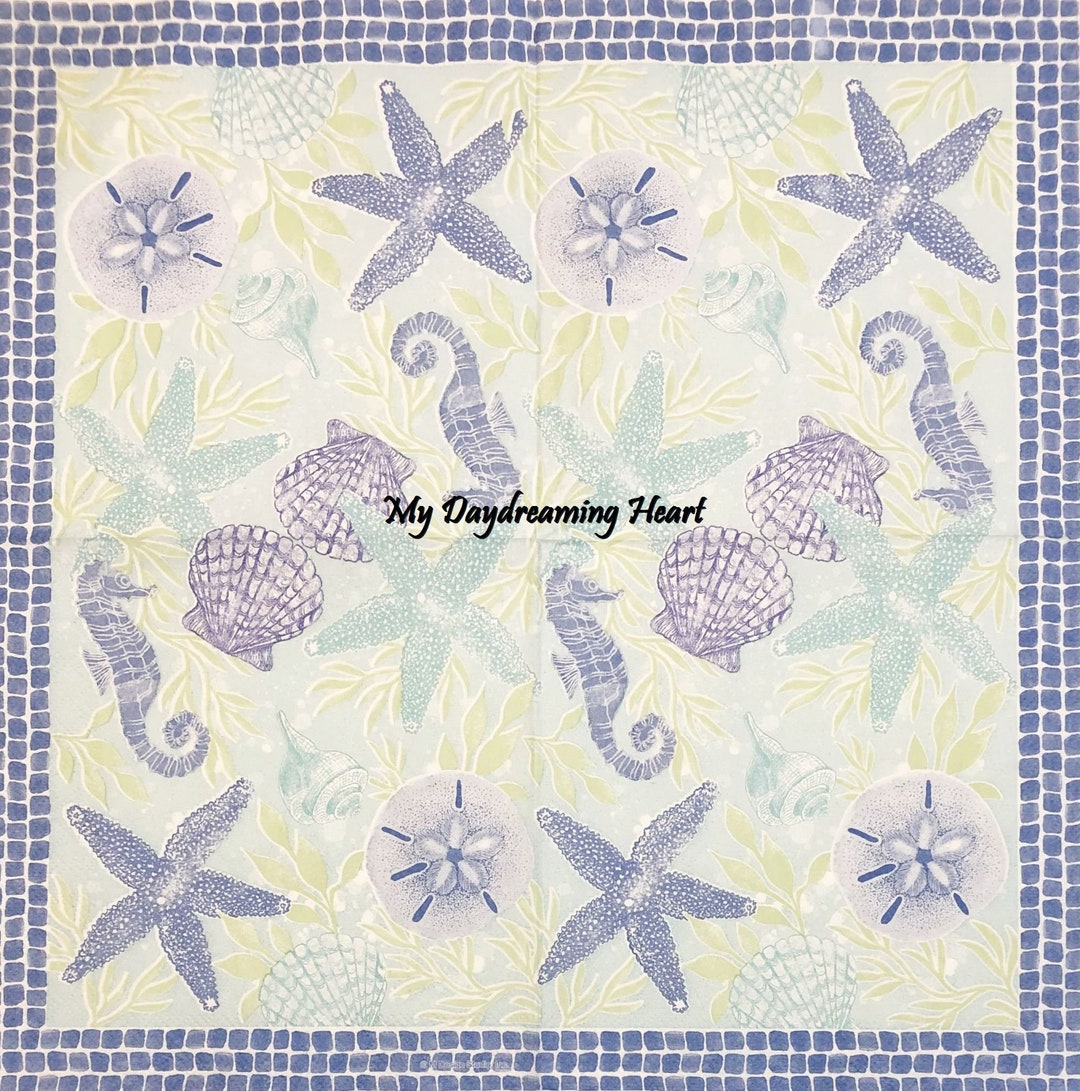 Coastal Sea Life Decoupage Napkins Starfish Seahorses Luncheon Napkins ...