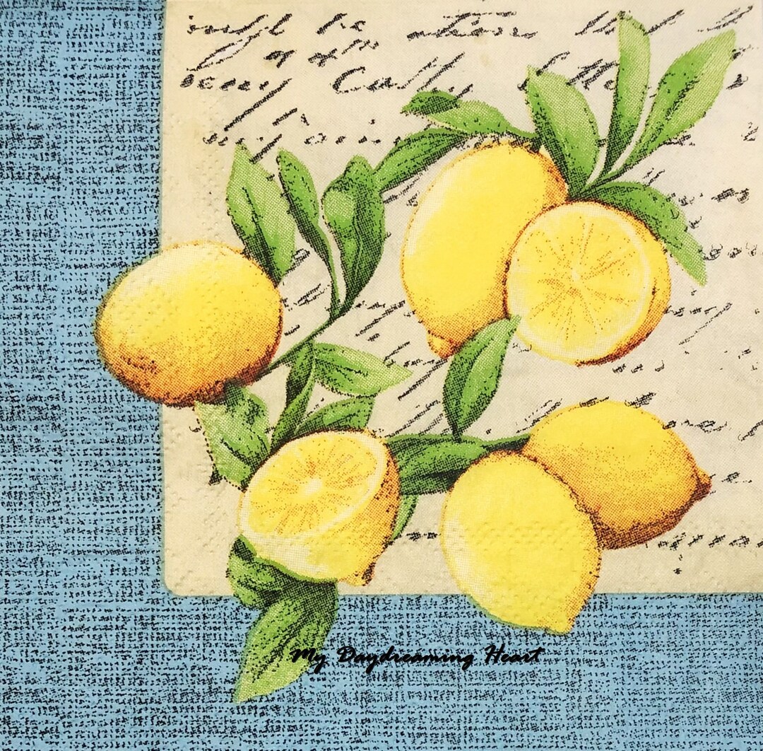 Lemons & Writing Decoupage Napkins Citrus Fruit Decoupage Napkins ...