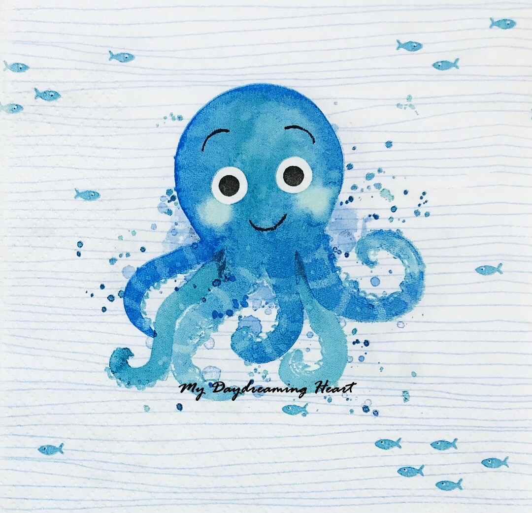 Octopus Decoupage Paper Napkins Coastal Sea Life Decoupage - Etsy
