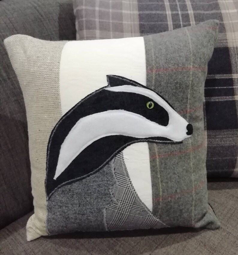Badger Cushion Tweed Cushion Appliqué Cushion Wildlife - Etsy UK