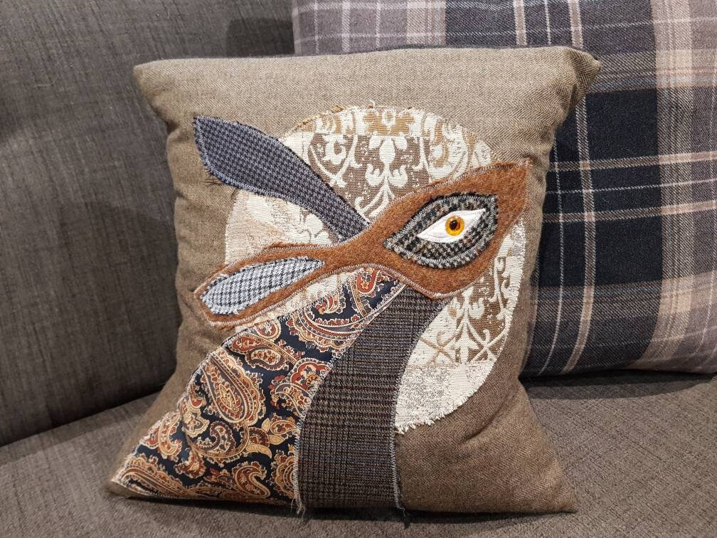 Hare Cushion Moongazing Hare Cushion Tweed Cushion Appliqué | Etsy UK