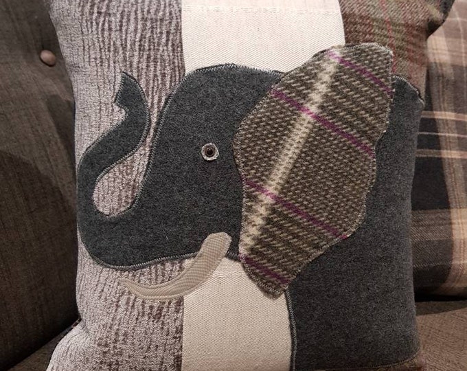 Elephant Cushion, Tweed Cushion, Appliqué Cushion, Decorative Statement ...