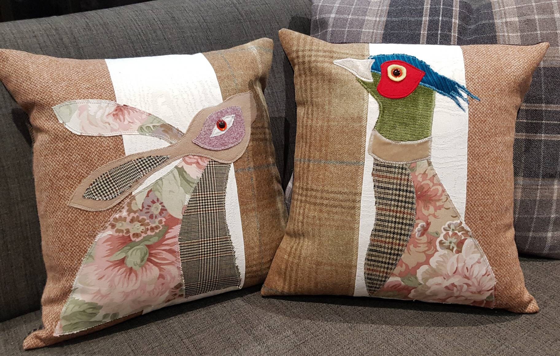 Pheasant Cushion Tweed Appliqué Wildlife Decorative - Etsy UK