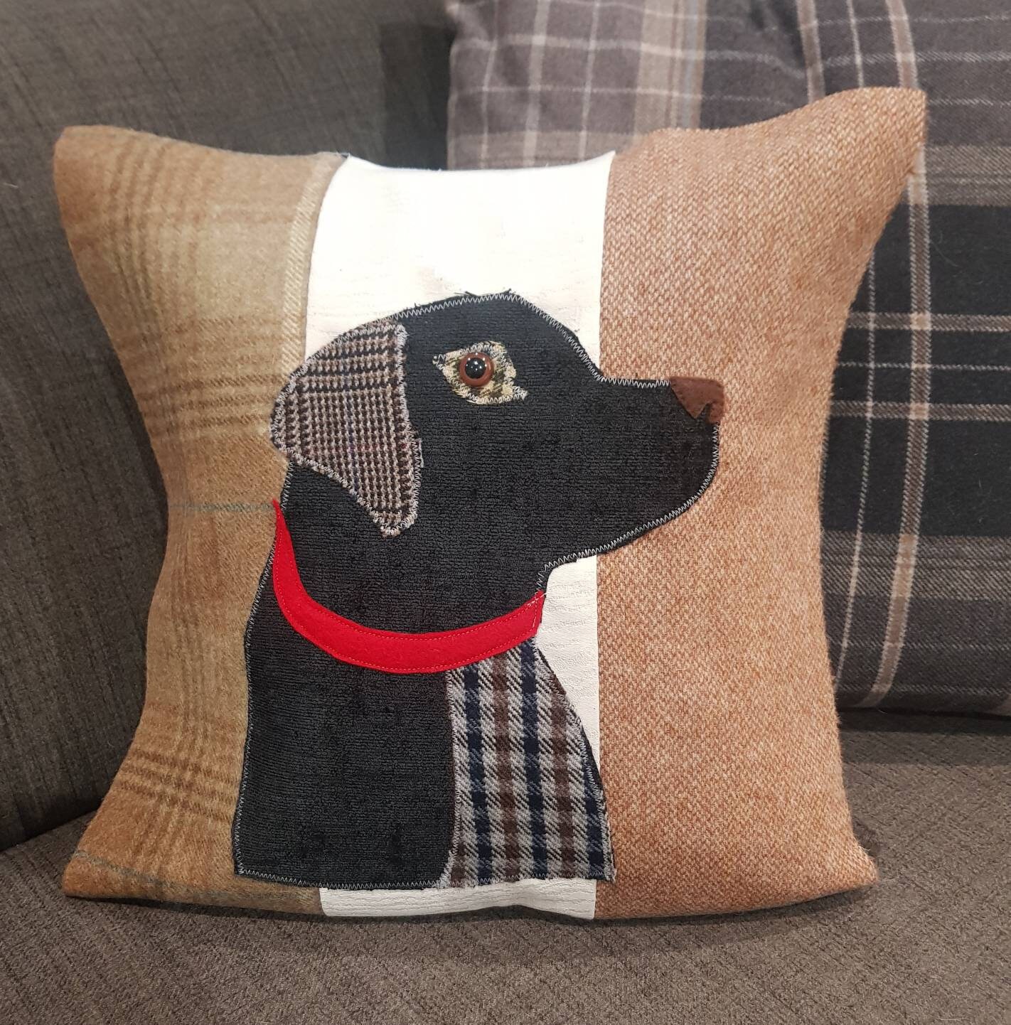 Labrador Dog Cushion, Tweed Cushion, Appliqué Cushion, Decorative ...