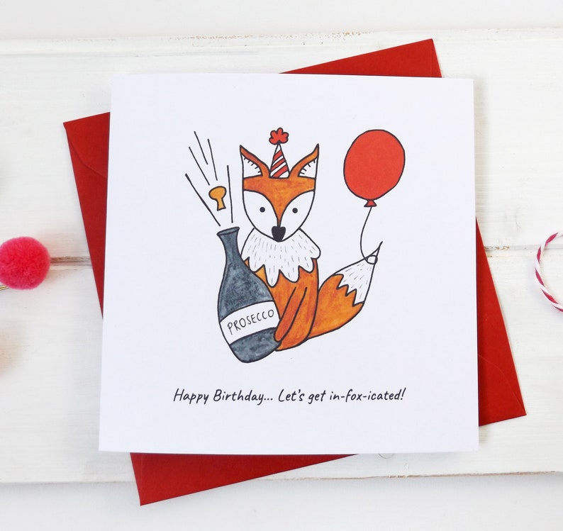 Lets Get In-fox-icated Funny Birthday Card. Fox Birthday Card. - Etsy