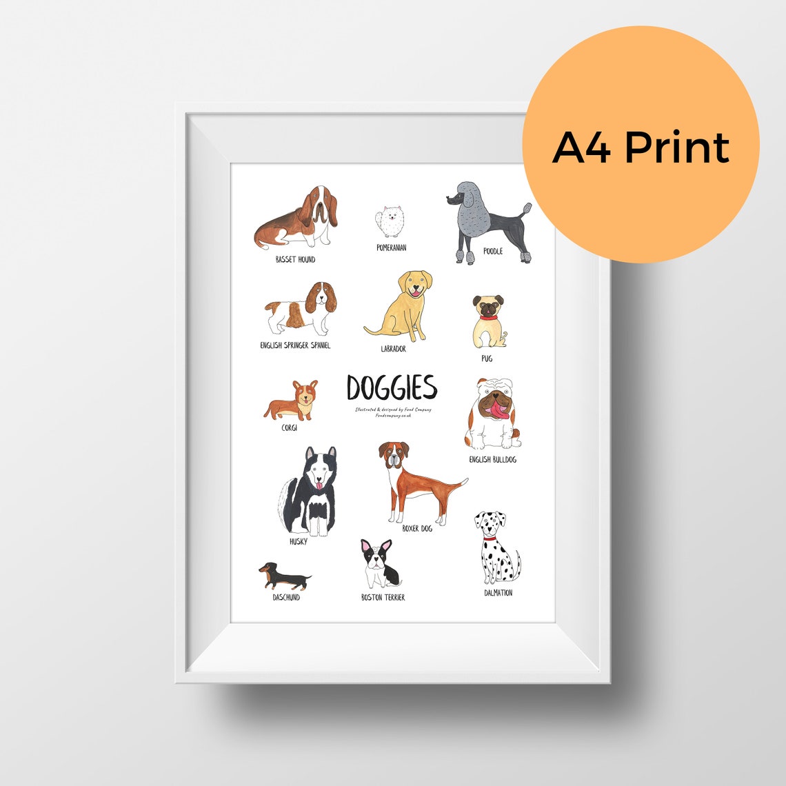 A3 Dog Breed Print for Dog Lovers. Dog Illustration. Dog - Etsy