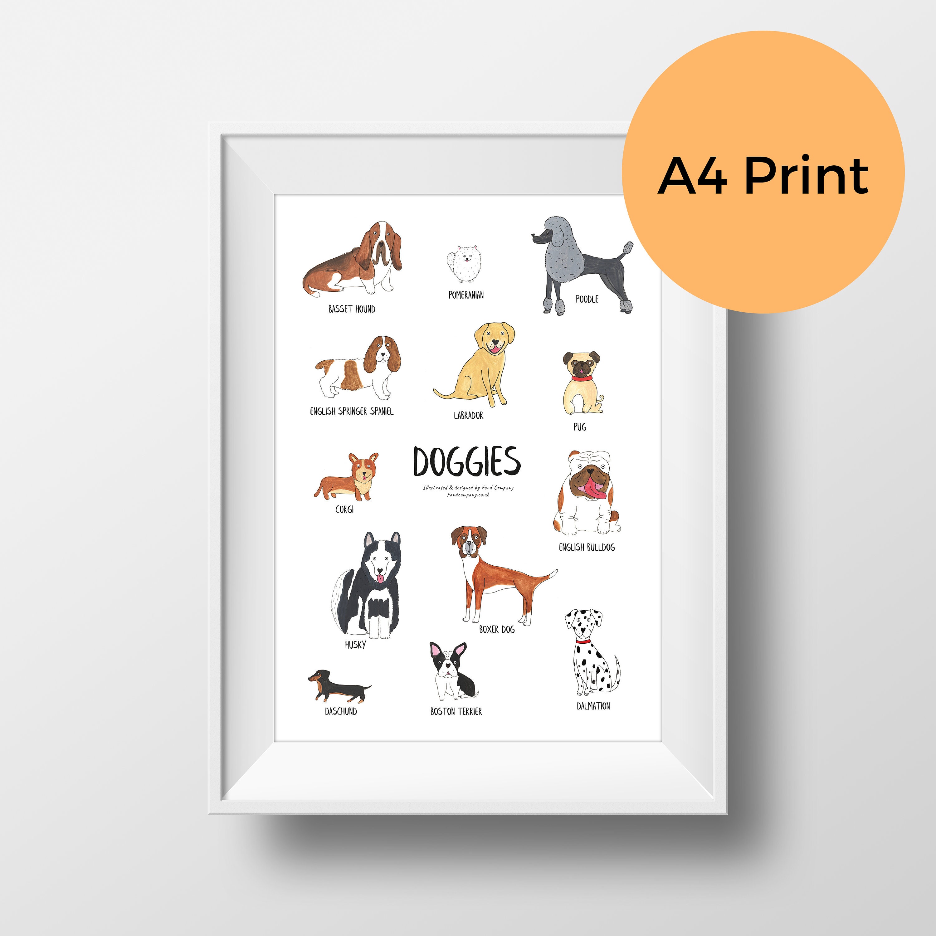 A3 Dog Breed Print for Dog Lovers. Dog Illustration. Dog - Etsy