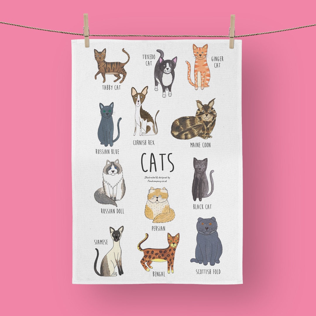 Cats Tea Towel. Cat Tea Towel. Cat Dishcloth. Cat Lover Gift. Cat Lover ...