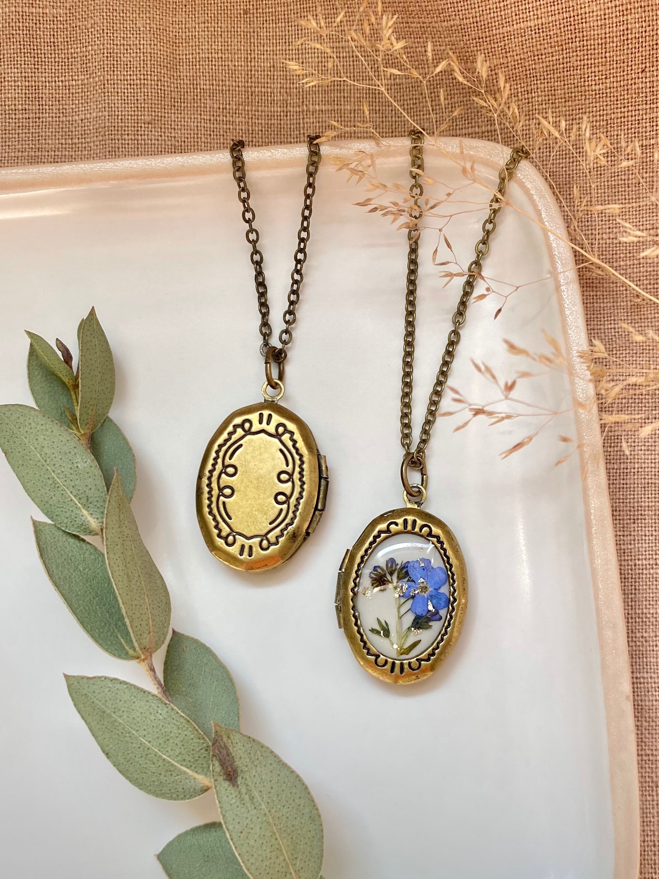 Little Locket With Real Forget Me Not Flowers Tiny Photo | Etsy