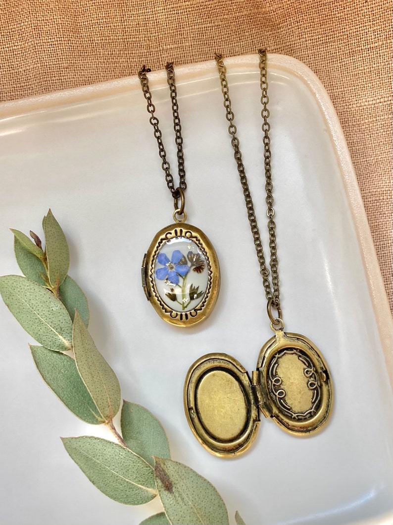 Little Locket With Real Forget Me Not Flowers Tiny Photo | Etsy
