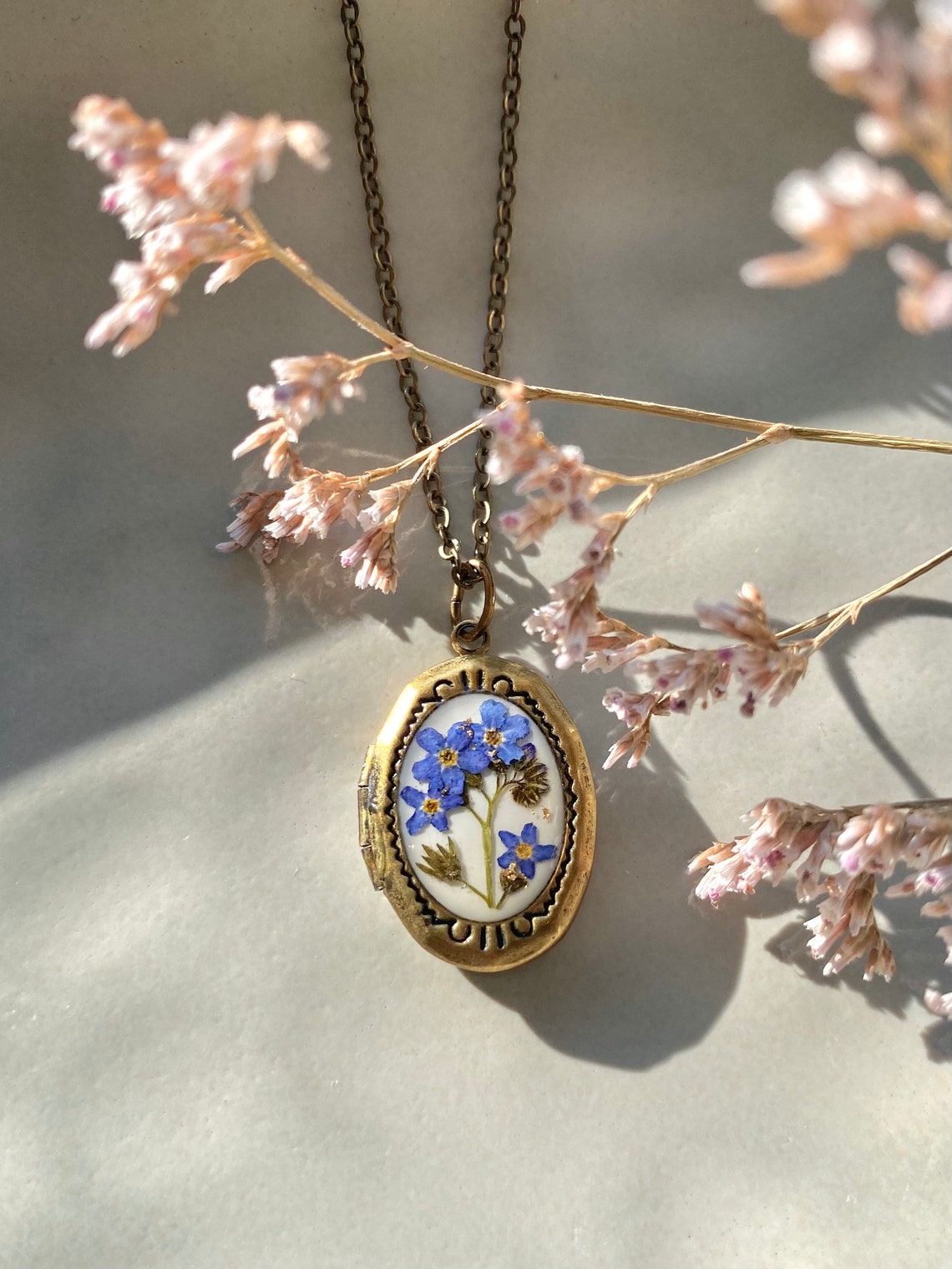 Little Locket With Real Forget Me Not Flowers Tiny Photo | Etsy