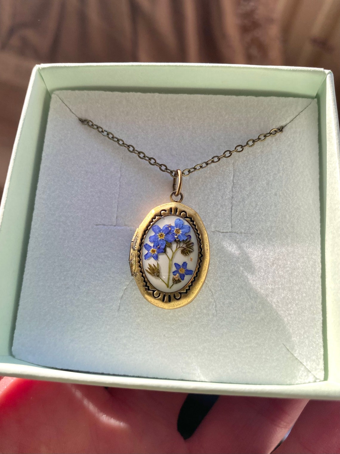 Little Locket With Real Forget Me Not Flowers Tiny Photo | Etsy