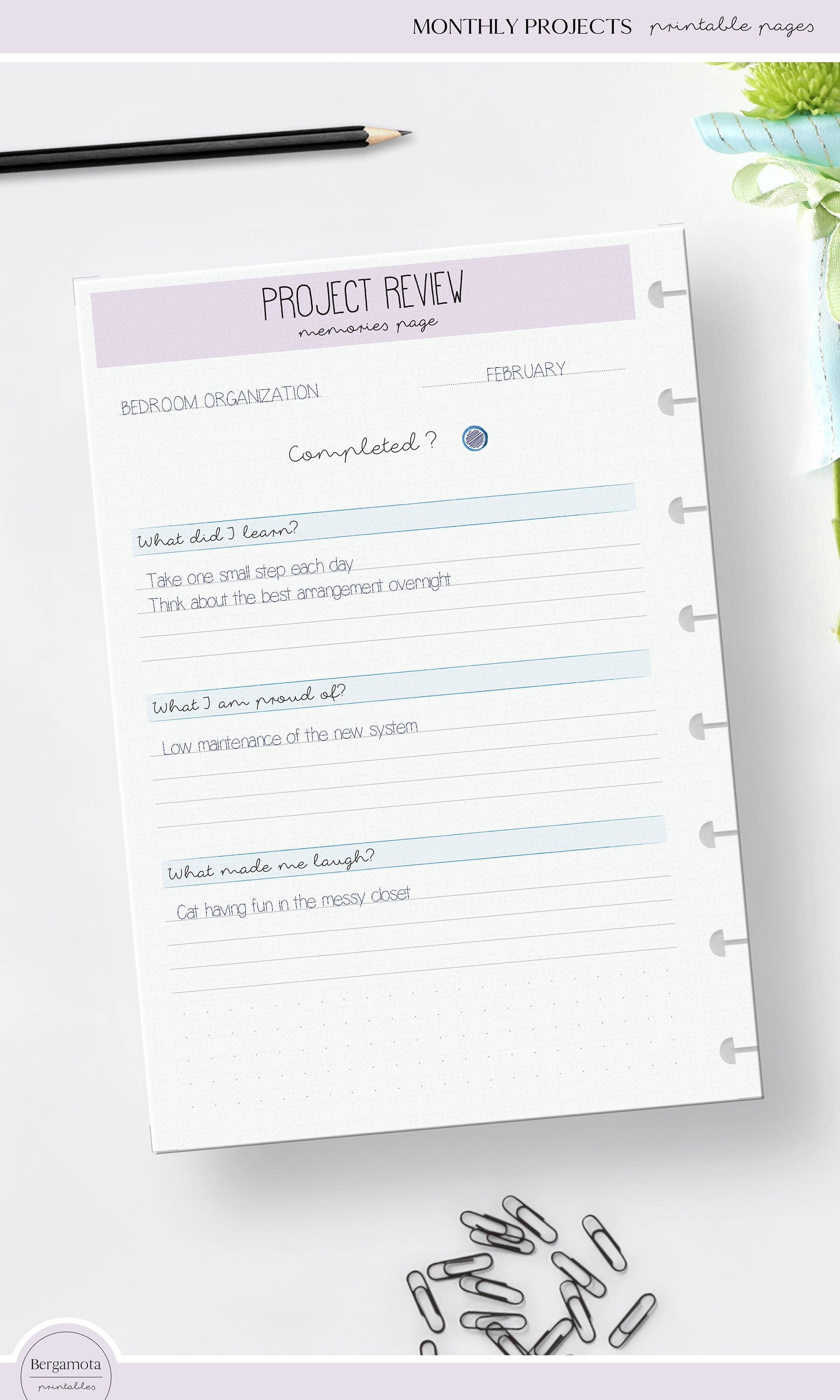 MONTHLY PROJECT pages 4 printable planner pages Half | Etsy