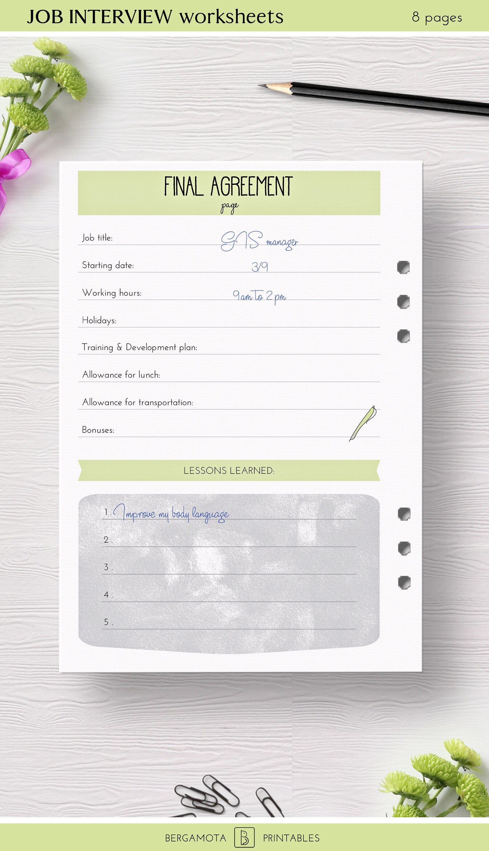 JOB INTERVIEW worksheets 8 printable planner pages A5 | Etsy