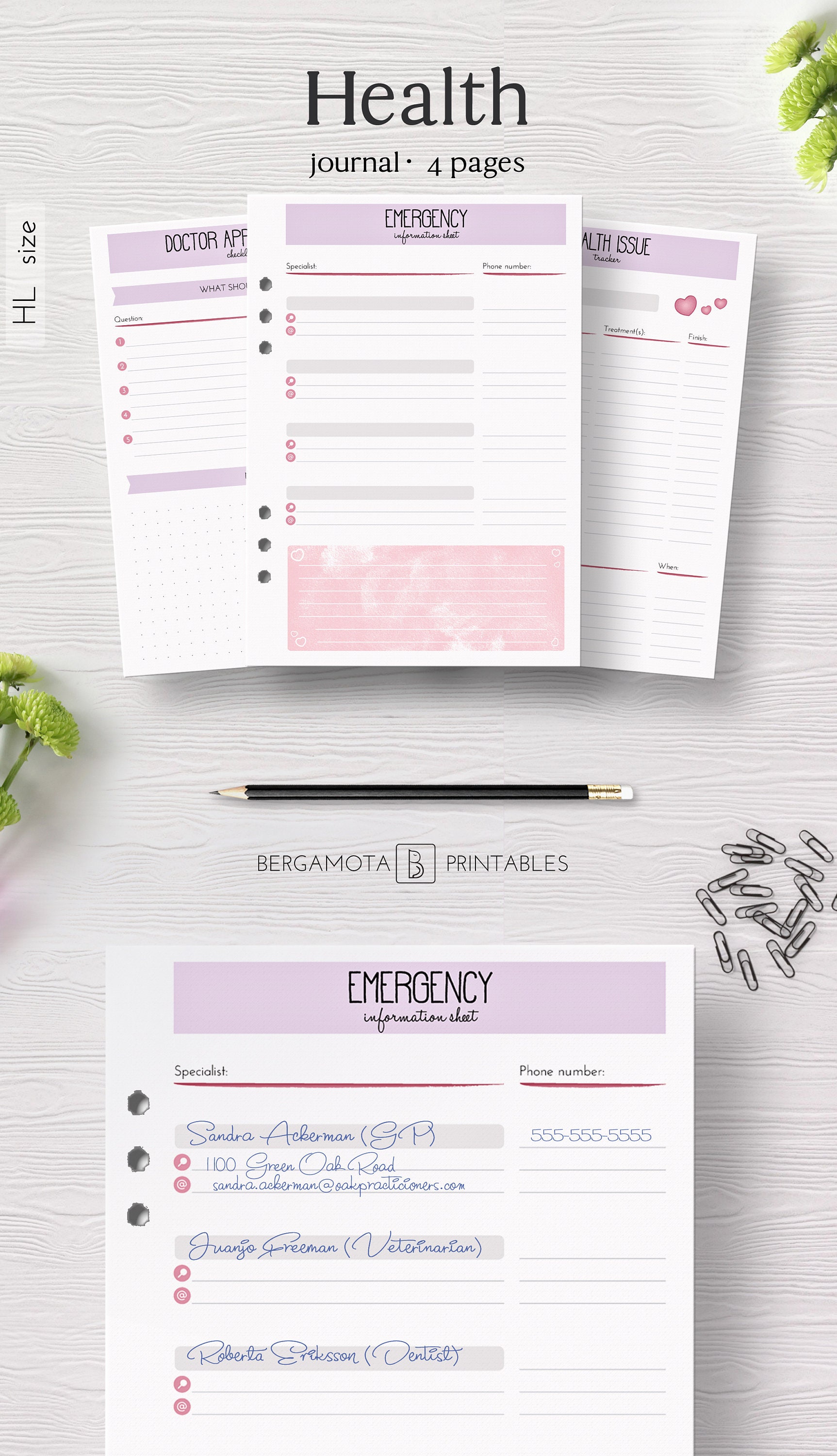 HEALTH journal 4 printable planner pages Half Letter | Etsy