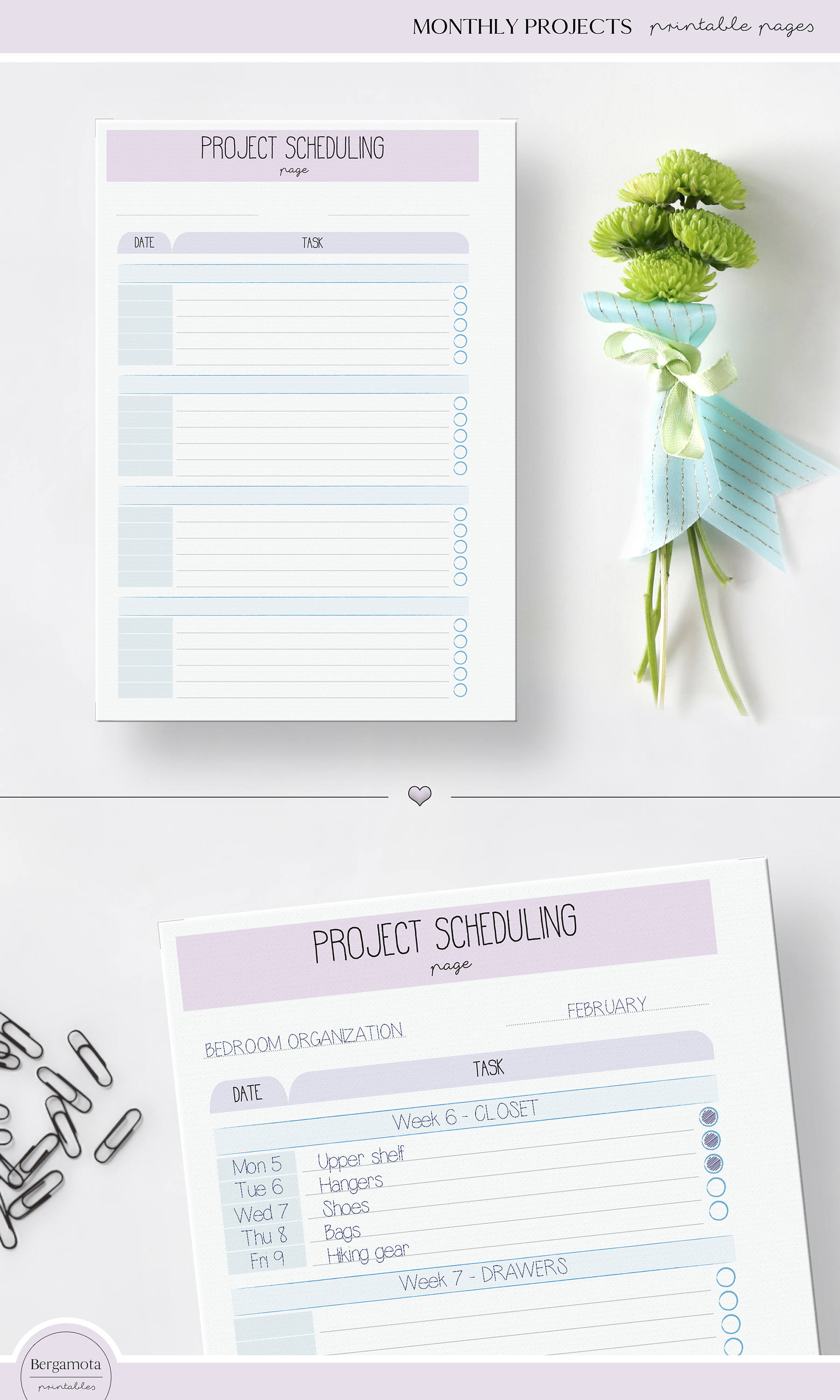 MONTHLY PROJECT pages 4 printable planner pages Half | Etsy